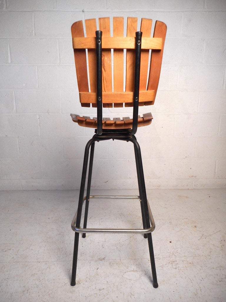 Set of Three Midcentury Slat-Back Swivel Bar Stools after Umanoff For ...