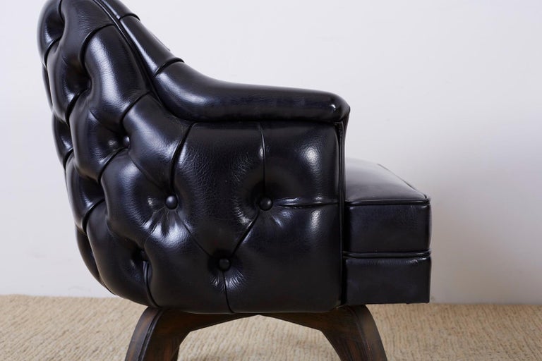 Set of Three Mid Century Tufted Black Leatherette Club Chairs For Sale ...