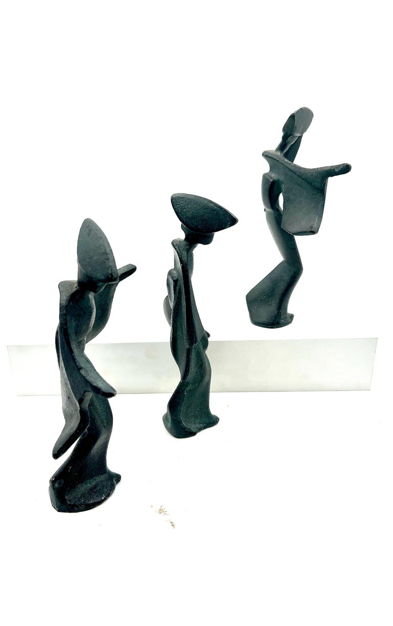 Set of Three Midcentury Japanese Geisha Dancing Figurines in Bronze ...