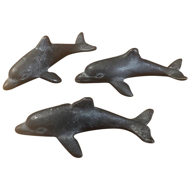 Set of Three Miniature Japanese Bronze Dolphins For Sale at 1stDibs