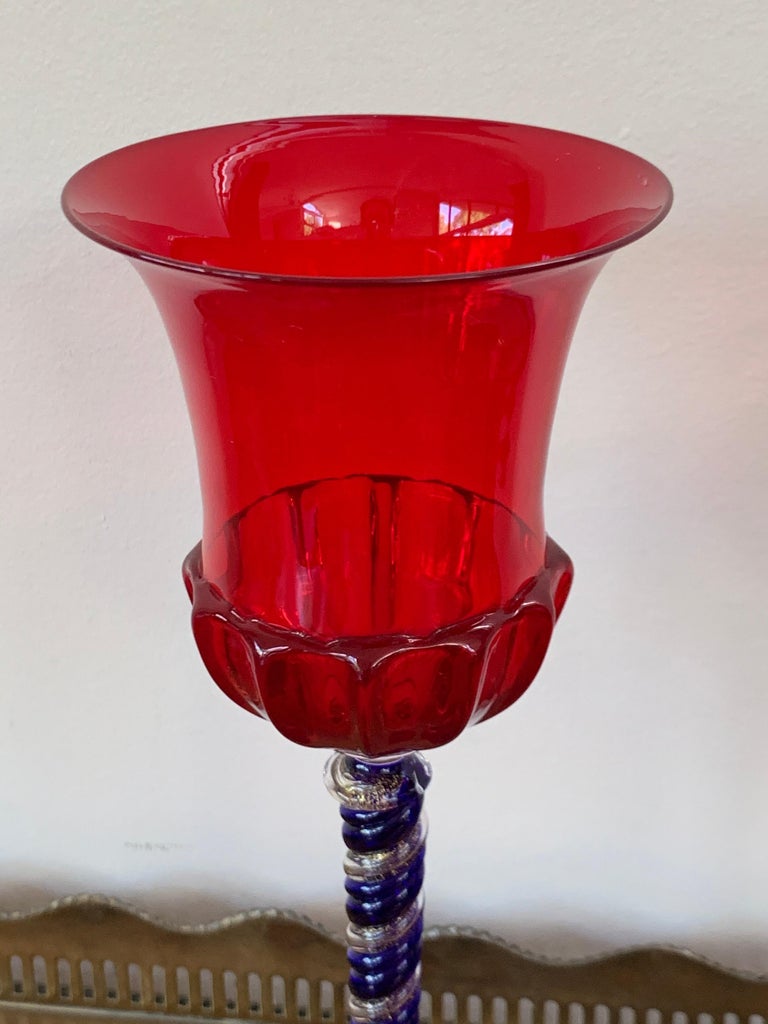 Set of Three Modern Murano Glass Goblets, Blue, Red and Amethys For ...