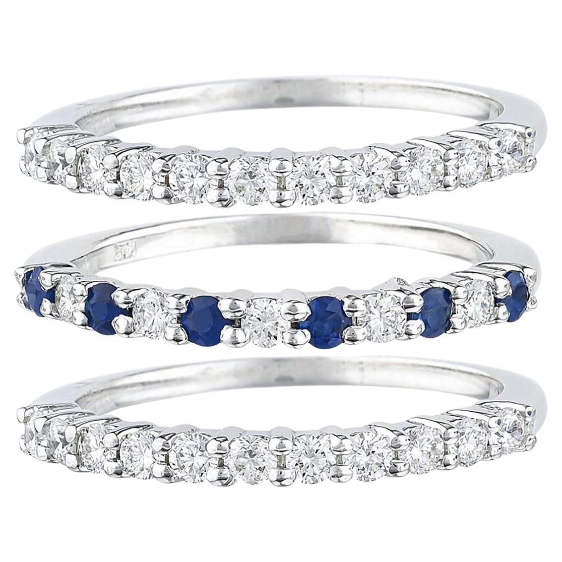 Set of Three Natural Blue Sapphires and Diamonds Half Eternity Band ...
