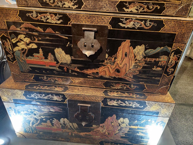 Set of Three Nested Chinese Ebonized Trunks For Sale at 1stDibs