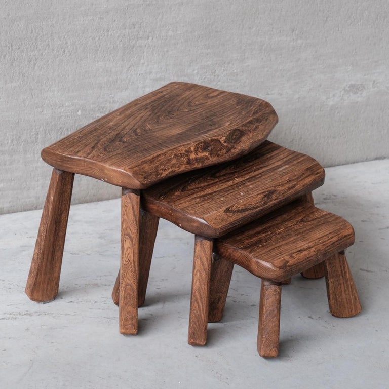 Set of Three Oak Mid-Century Nesting Tables For Sale at 1stDibs