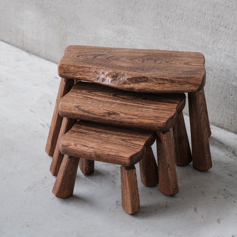 Set of Three Oak Mid-Century Nesting Tables For Sale at 1stDibs