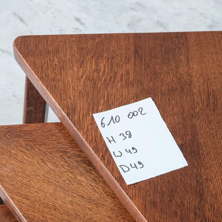 Set of Three Oak Mid-Century Triangular Side Tables For Sale at 1stDibs