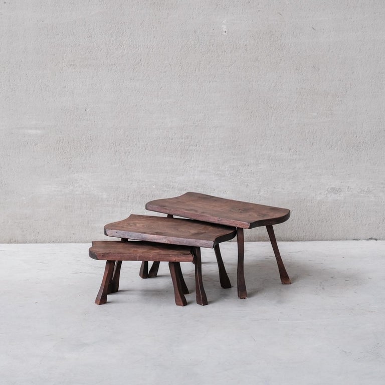 Set of Three Oak Mid-Century Wavy Side Tables For Sale at 1stDibs