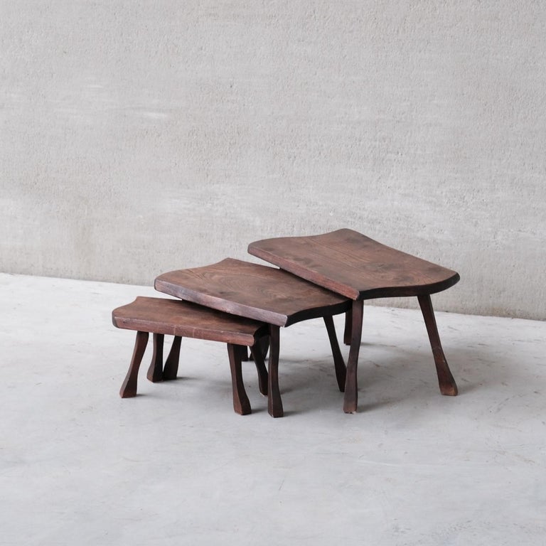 Set of Three Oak Mid-Century Wavy Side Tables For Sale at 1stDibs