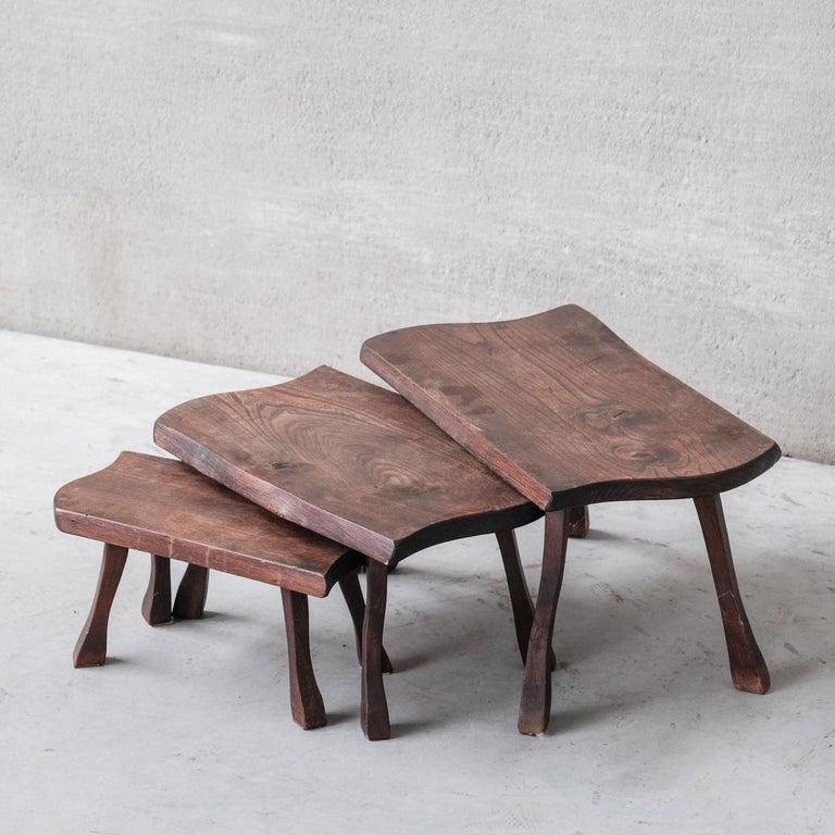 Set of Three Oak Mid-Century Wavy Side Tables For Sale at 1stDibs