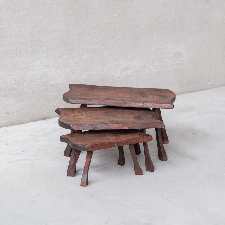 Set of Three Oak Mid-Century Wavy Side Tables For Sale at 1stDibs