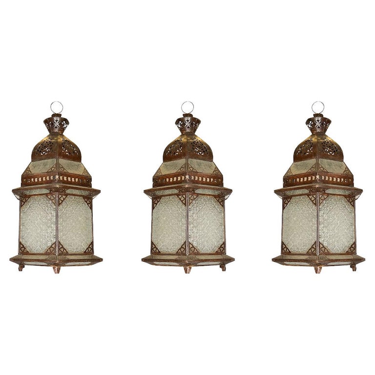 Set of Three Oriental Style Metal Lanterns For Sale at 1stDibs