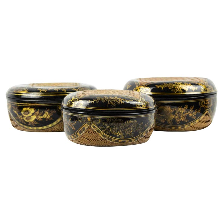 Set of Three Oriental Wicker Containers, 1970s at 1stDibs