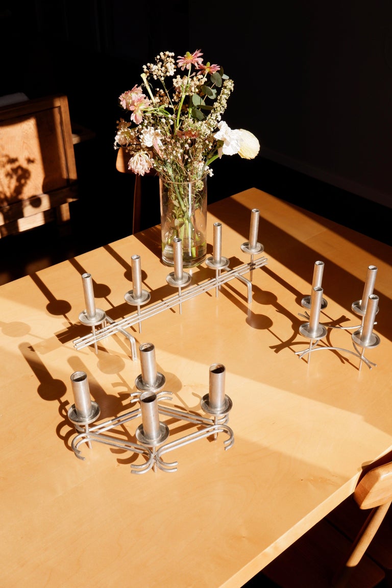 Set of Three Paavo Tynell Candel Holders circa 1960, Nickel Brass For ...