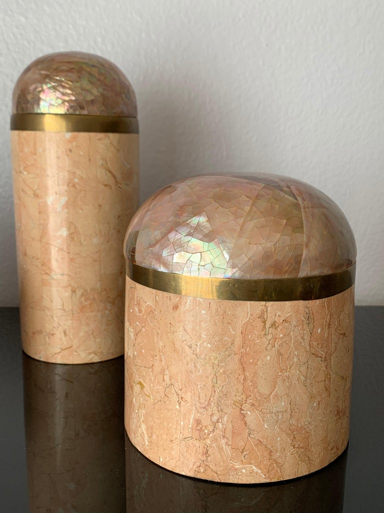 Set of Three Pink Coral and Abalone Shell Jewelry Boxes at 1stDibs ...