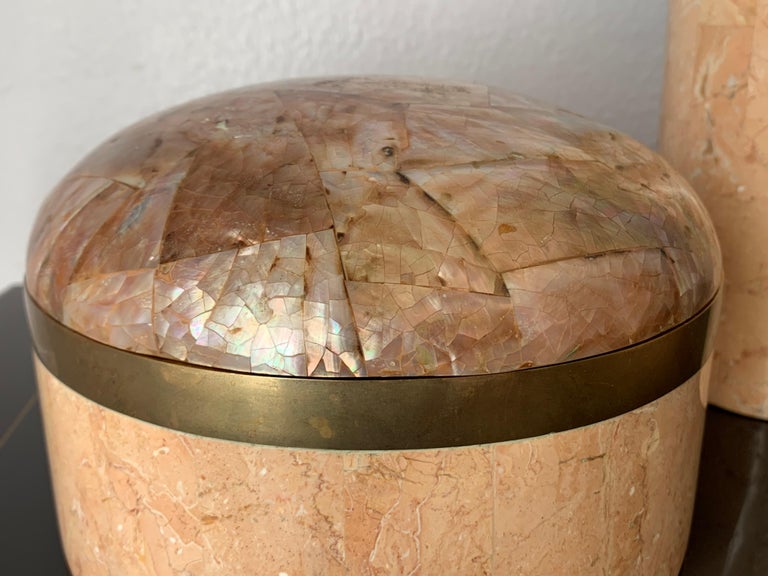 Set of Three Pink Coral and Abalone Shell Jewelry Boxes at 1stDibs ...