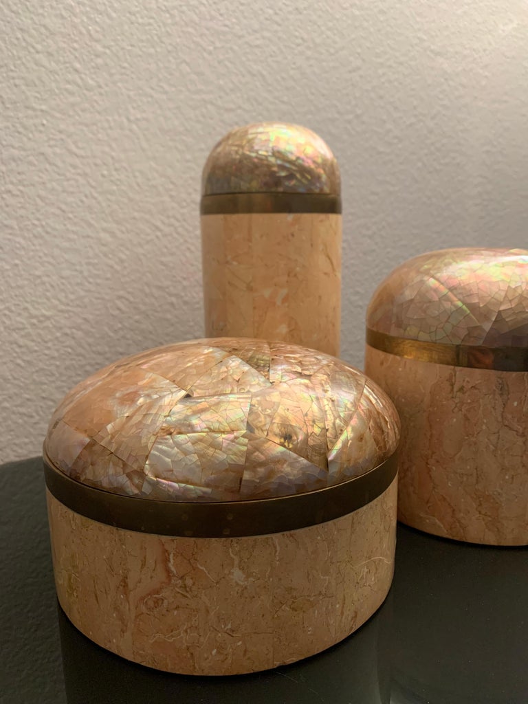 Set of Three Pink Coral and Abalone Shell Jewelry Boxes at 1stDibs ...