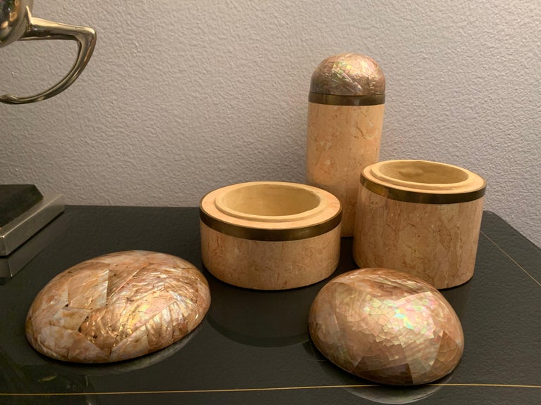 Set of Three Pink Coral and Abalone Shell Jewelry Boxes at 1stDibs ...