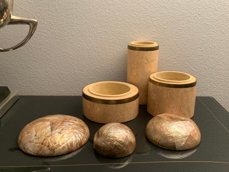 Set of Three Pink Coral and Abalone Shell Jewelry Boxes at 1stDibs ...