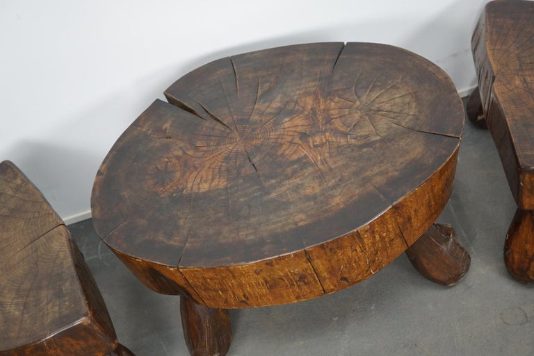 Set of Three Polished Walnut Log Coffee Tables, 1970s at 1stDibs
