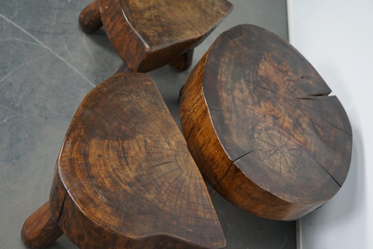 Set of Three Polished Walnut Log Coffee Tables, 1970s at 1stDibs