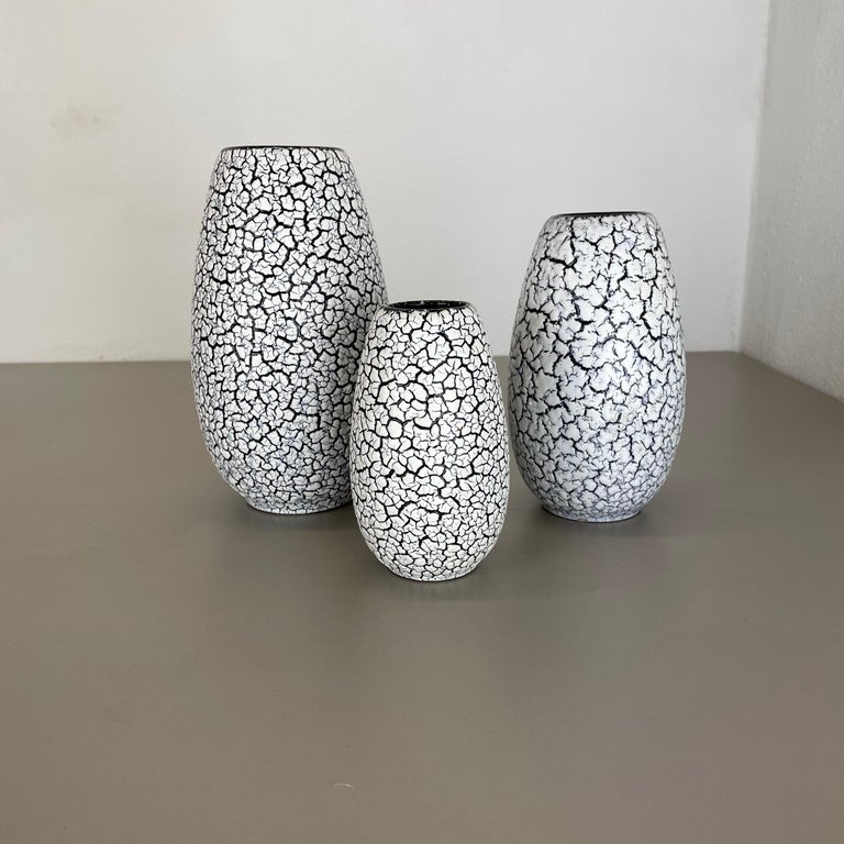 Set of Three Pottery Fat Lava Vases "Craquele" by Jasba, Germany, 1970s ...
