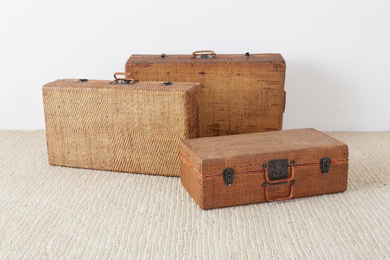 Set of Three Rattan Raffia Clad Wooden Suitcases at 1stDibs | vente ...