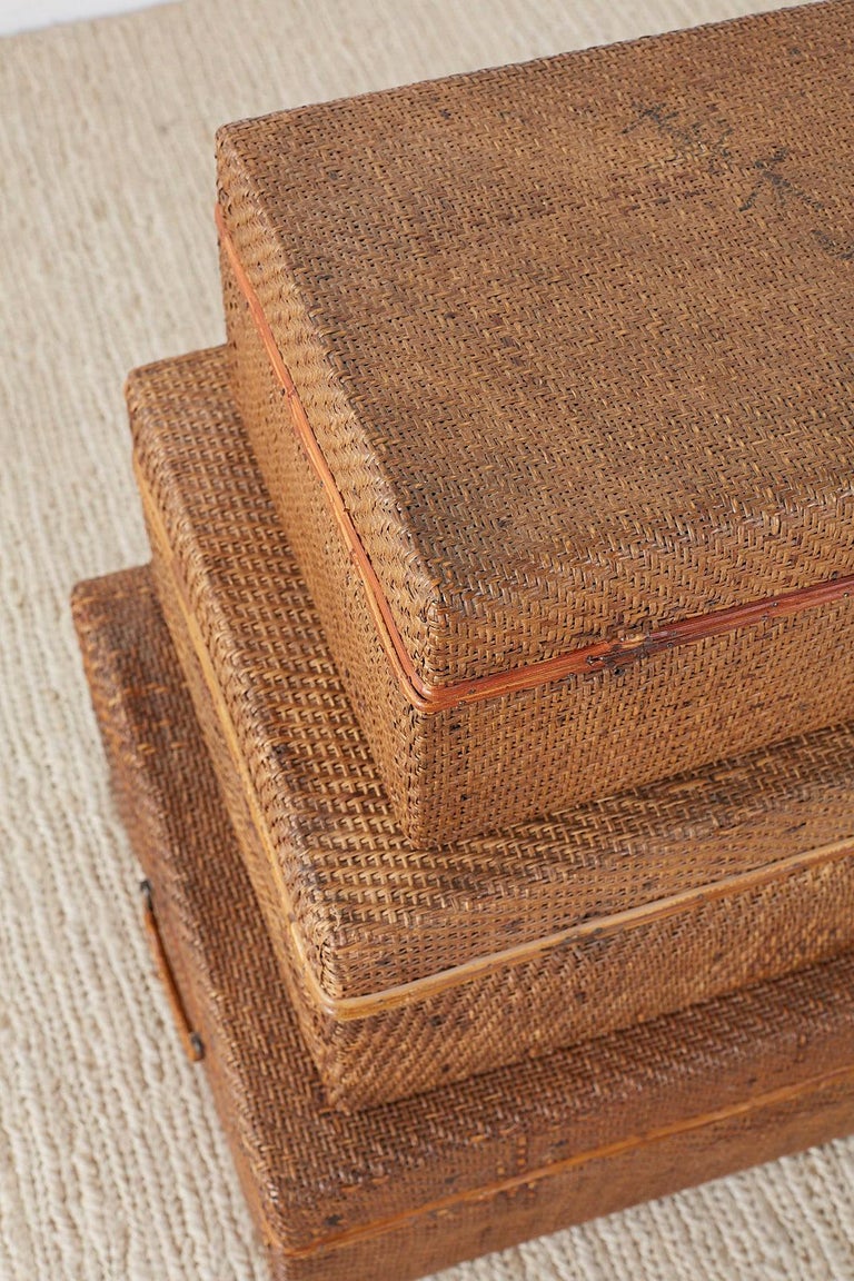 Set of Three Rattan Raffia Clad Wooden Suitcases at 1stDibs | vente ...