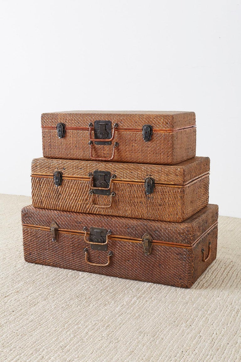 Set of Three Rattan Raffia Clad Wooden Suitcases at 1stDibs | vente ...