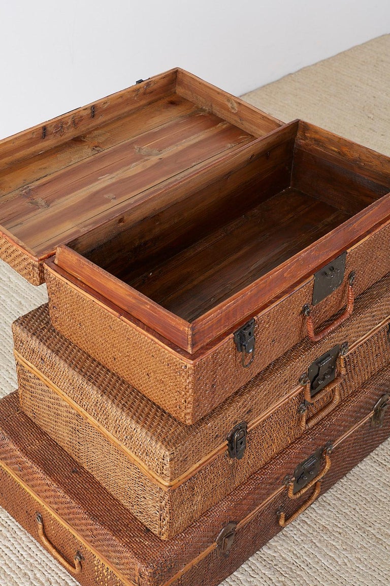 Set of Three Rattan Raffia Clad Wooden Suitcases at 1stDibs | vente ...