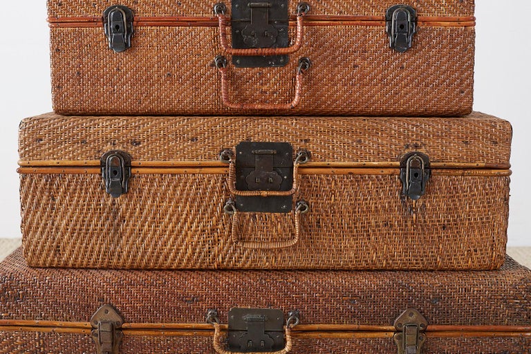 Set of Three Rattan Raffia Clad Wooden Suitcases at 1stDibs | vente ...