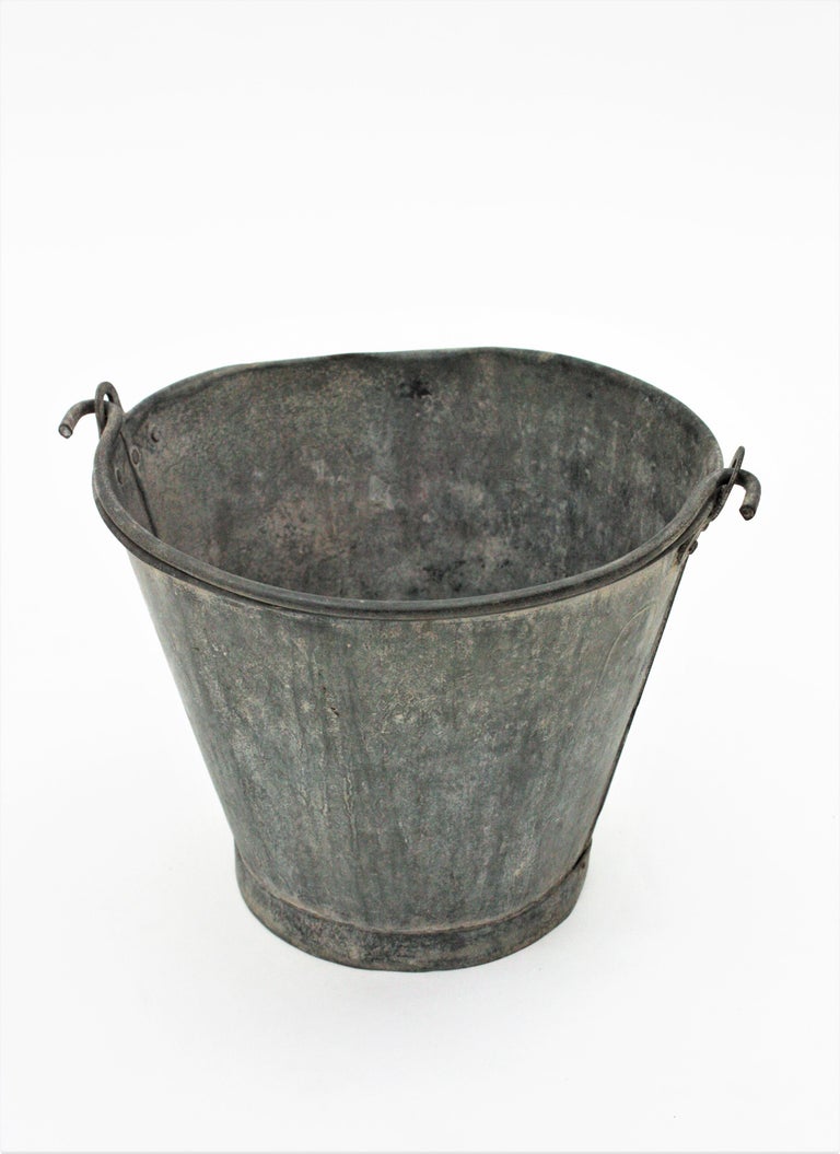 Set of Three Rustic Zinc Water Buckets For Sale at 1stDibs