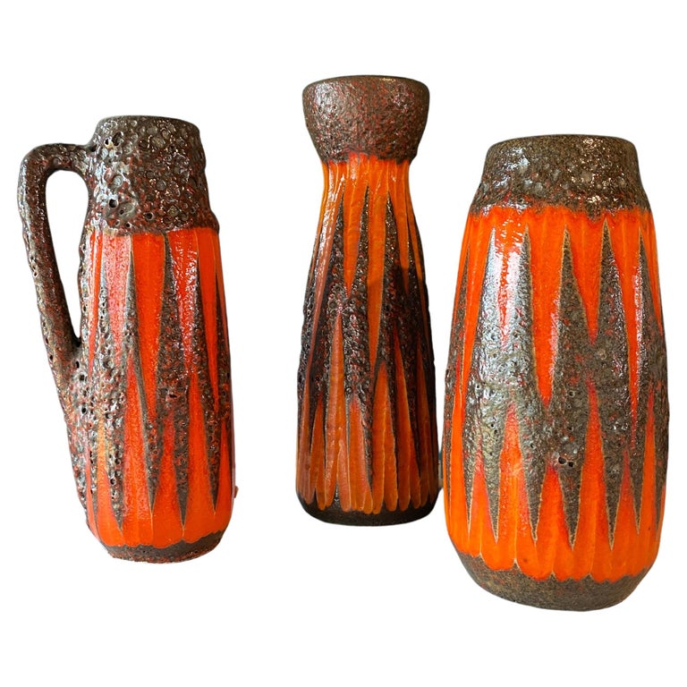 Set of Three Scheurich Fat Lava Vases Orange / Brown / Red at 1stDibs