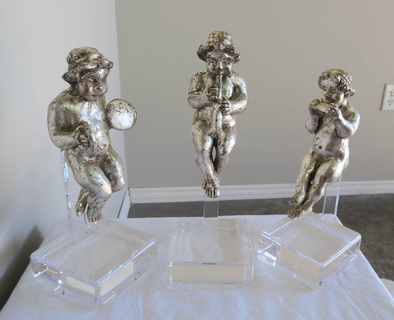 Set of Three Silver Gilt Musical Cherubs on Lucite Bases For Sale at ...