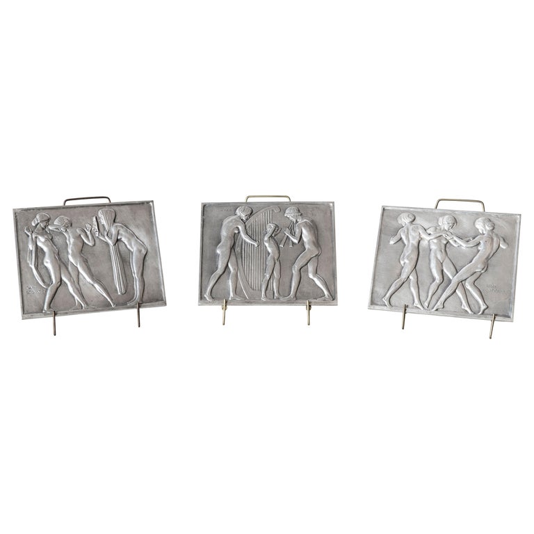 Set of Three Silver Plate Plaques, Signed "Dan Stocker". Vienna, circa ...