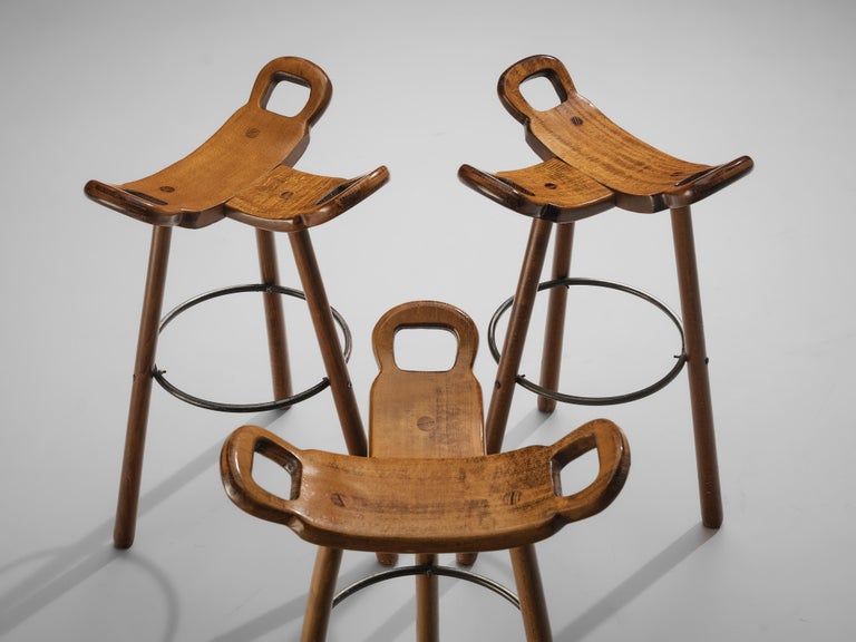 Set of Three Spanish Brutalist Marbella Bar Stools For Sale at 1stDibs