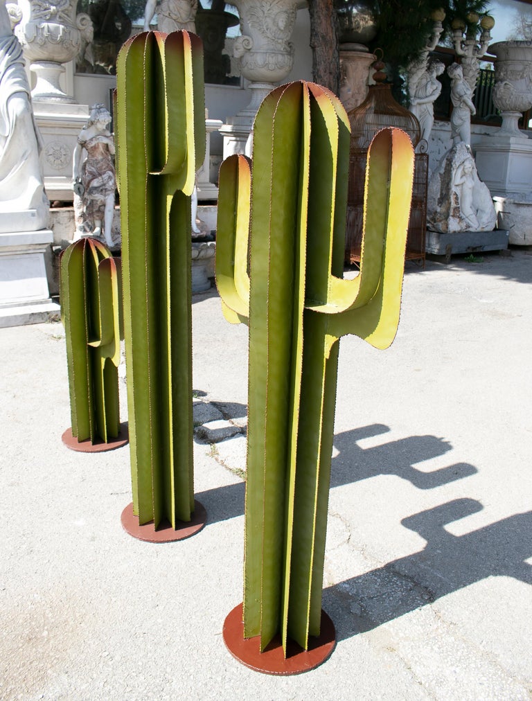 Set of Three Spanish Iron Cactus Garden Sculptures For Sale at 1stDibs