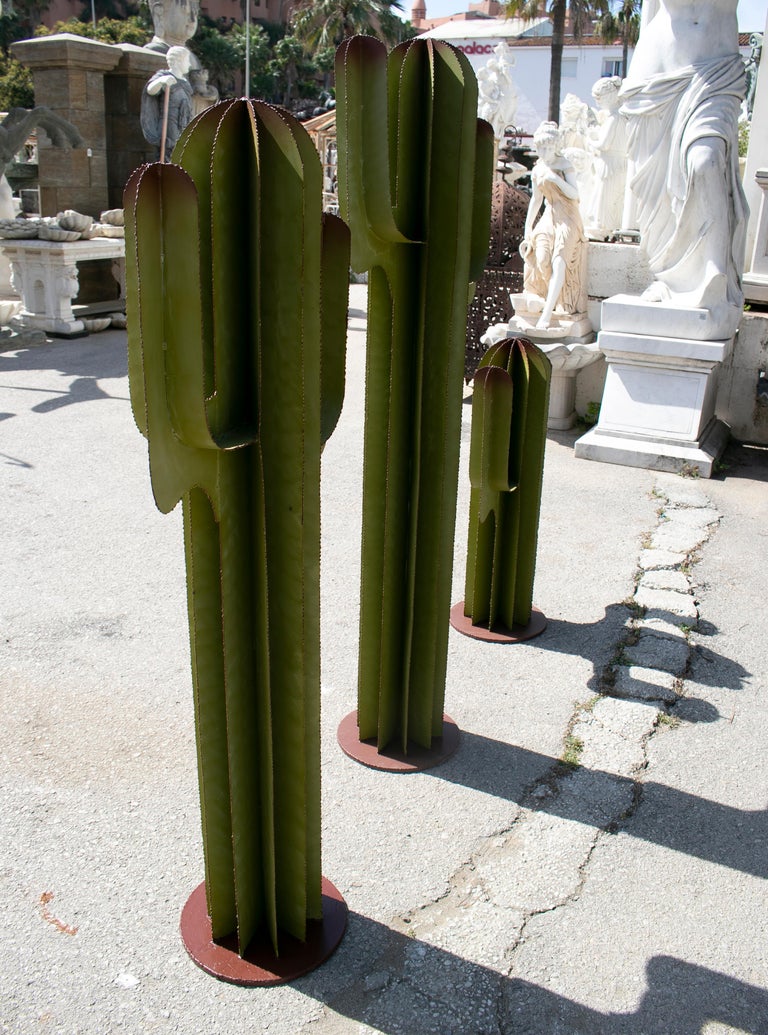 Set of Three Spanish Iron Cactus Garden Sculptures For Sale at 1stDibs