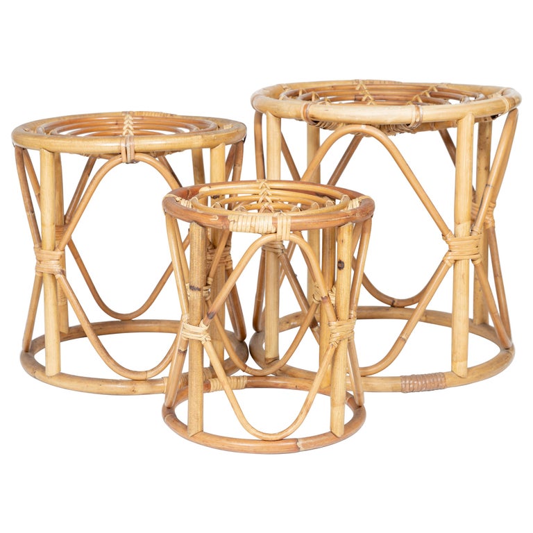 Set of Three Stacking Bamboo Stools at 1stDibs