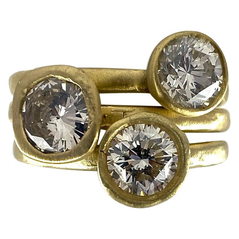 Set of Three Stacking Diamond Solitaires in 18 Karat Yellow Gold at 1stDibs