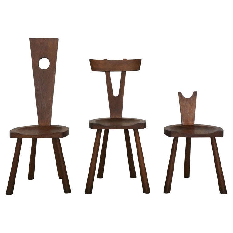 Set of Three Studio Chairs in Solid Oak Wood, France 1950s at 1stDibs