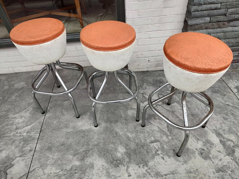 Set of Three Swiveling 1950s Conical Two Tone Bar Stools For Sale at ...