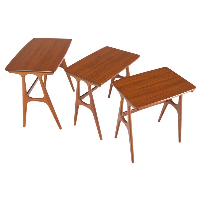 Set of Three Teak Danish Mid-Century Modern Nesting Stacking Tables ...