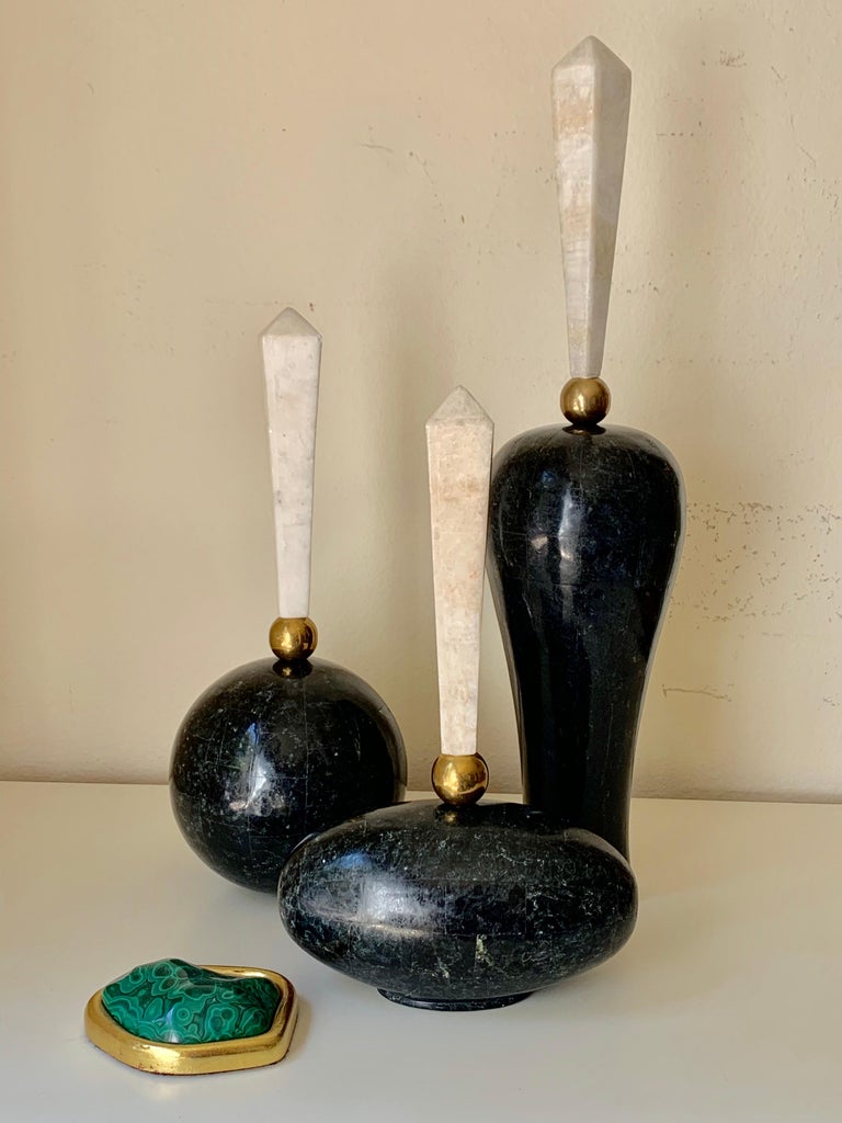 Set of Three Tessellated Marble Decorative Perfume Bottles at 1stDibs