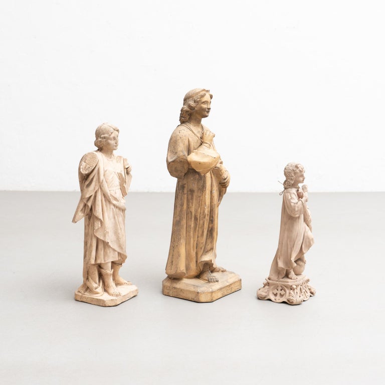 Set of Three Traditional Plaster Figures, circa 1950 For Sale at 1stDibs