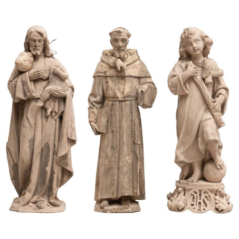 Set of Three Traditional Plaster Figures, circa 1950 For Sale at 1stDibs