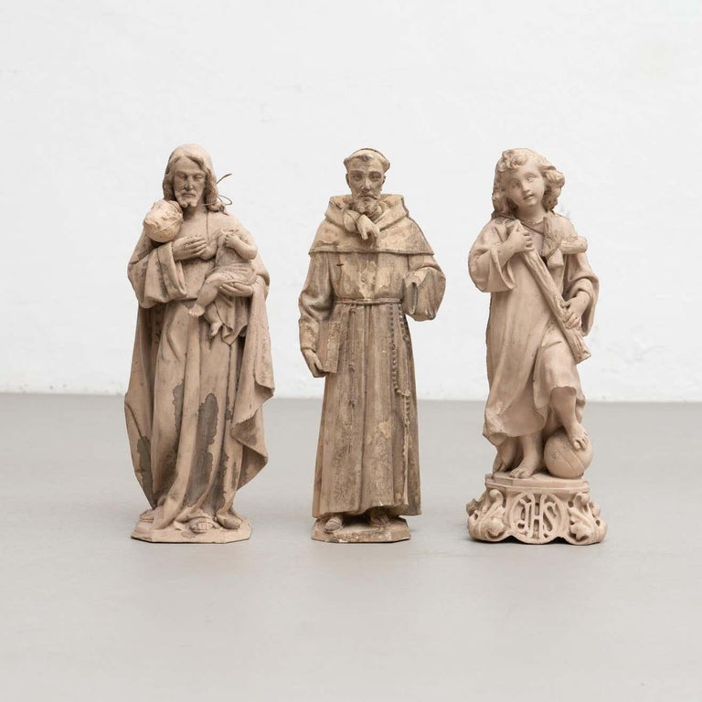 Set of Three Traditional Plaster Figures, circa 1950 For Sale at 1stDibs
