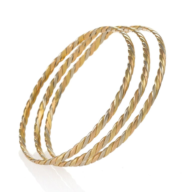 Set of Three Tri-Color Gold Ropetwist Bangle Bracelets at 1stDibs