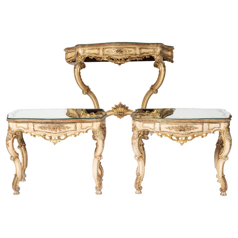 Set of Three Venetian Rococo Pieces, One Console Table and Two Night ...