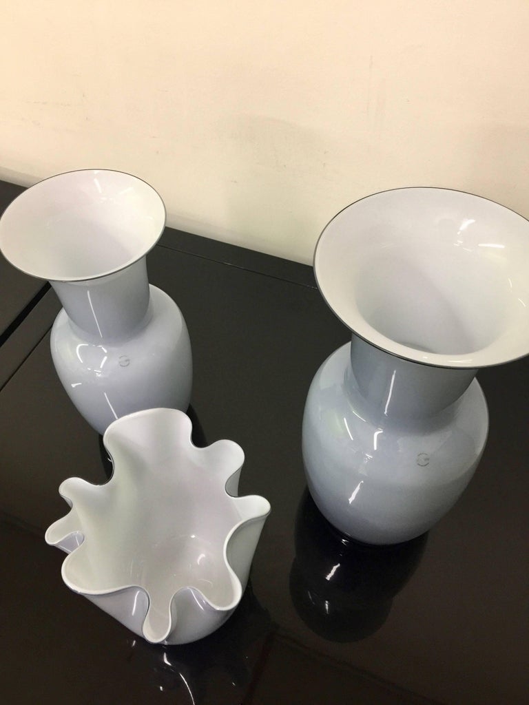 Set Of Three Venini Murano Glass Vases Gray And White Color Combo For Sale At 1stdibs