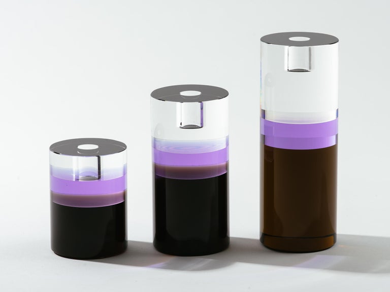 Set of Three Veritas Gelato Ombre Glass Column Candlesticks For Sale at ...